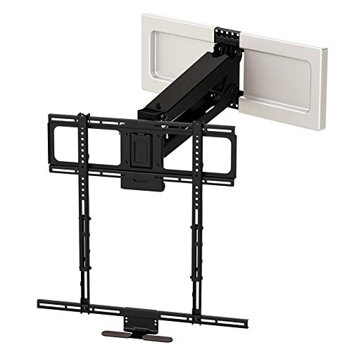 MantelMount MM540 - Above Fireplace Pull Down TV Mount for 40" to 80" Screen TVs to 90 lbs, with Patented auto-straightening, Adjustable Stops, Heat Sensor Handles & Paintable Covers