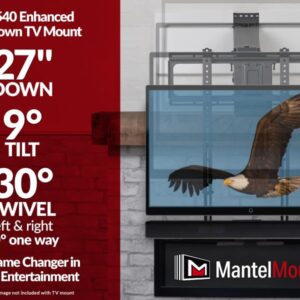 MantelMount MM540 - Above Fireplace Pull Down TV Mount for 40" to 80" Screen TVs to 90 lbs, with Patented auto-straightening, Adjustable Stops, Heat Sensor Handles & Paintable Covers