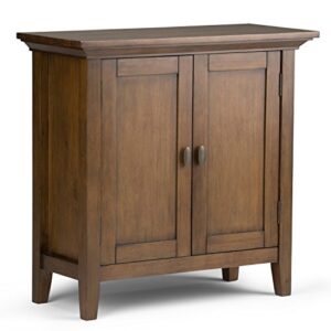 simplihome redmond solid wood 32 inch wide transitional low storage cabinet in rustic natural aged brown for the living room, entryway and family room