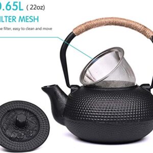 suyika Japanese Tetsubin Cast Iron Teapot Tea Kettle pot with Stainless Steel Infuser for Stovetop Safe Coated with Enameled Interior 22 oz/650 ml