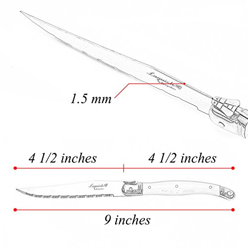 Laguiole By FlyingColors Steak Knife Set, Micro Serrated Blade, Stainless Steel, Wood Block, Red Color Handle, 6 Pieces (Red)