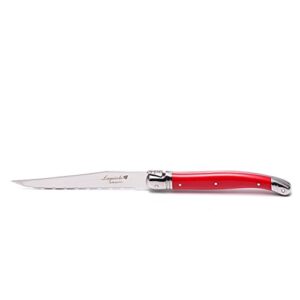 Laguiole By FlyingColors Steak Knife Set, Micro Serrated Blade, Stainless Steel, Wood Block, Red Color Handle, 6 Pieces (Red)