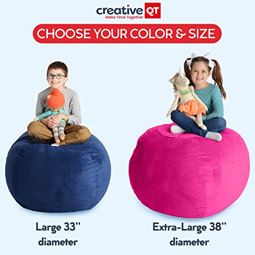 Creative QT Stuff ’n Sit Extra Large 38’’ Bean Bag Storage Cover for Stuffed Animals & Toys – Gray & White Stripe – Toddler & Kids’ Rooms Organizer – Giant Beanbag Great Plush Toy Hammock Alternative