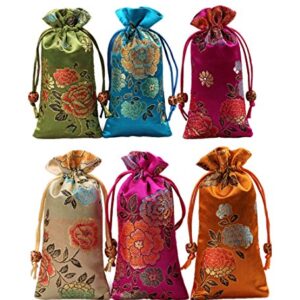 Startdy Silk brocade Double layer Drawstring Pouch Candy Sachet wallet Jewelry bag W3"H6" (6pcs )