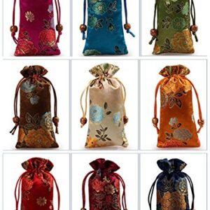 Startdy Silk brocade Double layer Drawstring Pouch Candy Sachet wallet Jewelry bag W3"H6" (6pcs )