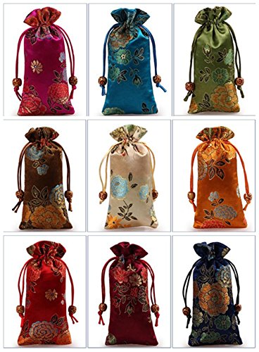 Startdy Silk brocade Double layer Drawstring Pouch Candy Sachet wallet Jewelry bag W3"H6" (6pcs )