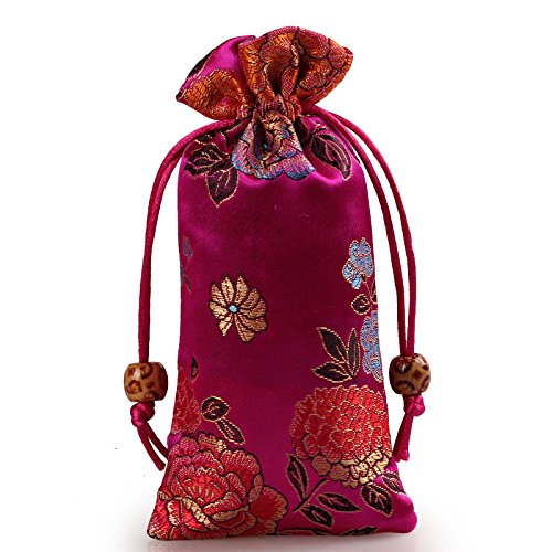 Startdy Silk brocade Double layer Drawstring Pouch Candy Sachet wallet Jewelry bag W3"H6" (6pcs )