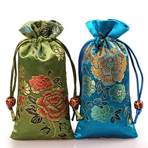 Startdy Silk brocade Double layer Drawstring Pouch Candy Sachet wallet Jewelry bag W3"H6" (6pcs )