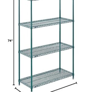 Nexel Poly-Green Adjustable Wire Shelving Unit, 4 Tier, Heavy Duty Commerical Storage Organizer Wire Rack, 18" x 42" x 74", Green