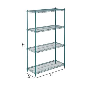 Nexel Poly-Green Adjustable Wire Shelving Unit, 4 Tier, Heavy Duty Commerical Storage Organizer Wire Rack, 18" x 42" x 74", Green