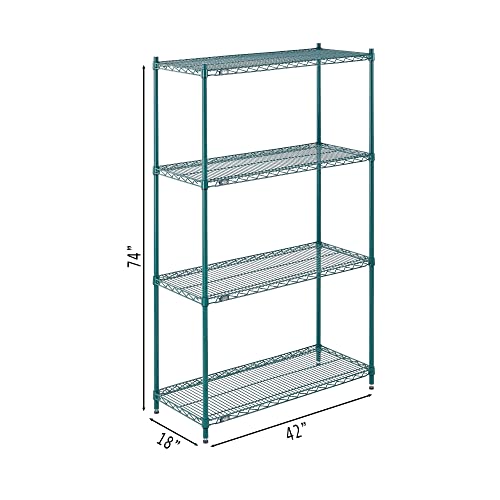 Nexel Poly-Green Adjustable Wire Shelving Unit, 4 Tier, Heavy Duty Commerical Storage Organizer Wire Rack, 18" x 42" x 74", Green