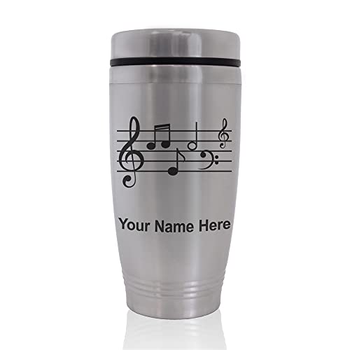 SkunkWerkz Commuter Travel Mug, Music Staff, Personalized Engraving Included