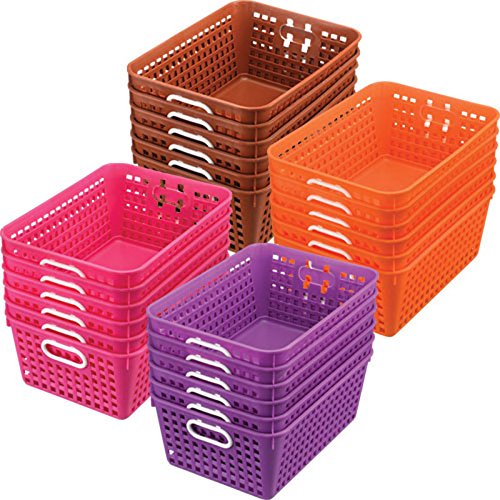 Really Good Stuff Multi-Purpose Plastic Storage Baskets for Classroom or Home Use - Stackable Mesh Plastic Baskets with Grip Handles 13" x 10" (Purple - Set of 12)