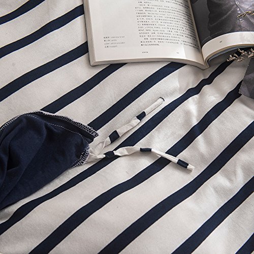 Merryfeel Cotton Duvet Cover Set,100% Cotton Jersey Knit Striped Duvet Cover and Pillowshams,3 Pieces Bedding Set - (Queen,Navy Stripe)