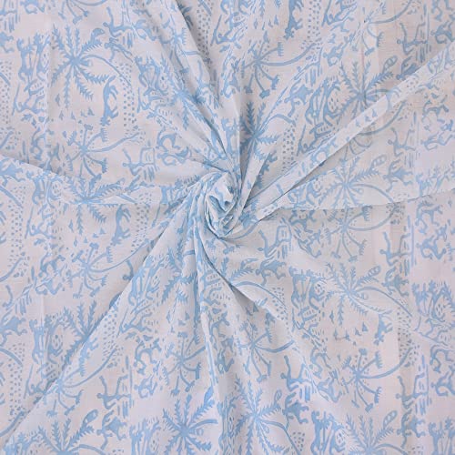 Trade Star Exports Indian Hand Block Print Cotton Voile Fabric by The Yard for Dressmaking, Crafting, Sewing, 3 Yard Handmade Kids Clothing Fabric Sanganeri Print Fabric (Pattern 10)