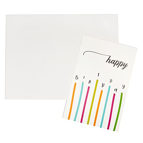 Happy Birthday Greeting Cards (48-Pack) - 6 Handwritten Modern Style, Colourful Designs - Blank on the Inside, Envelopes Included - 10 x 15 Centimetres