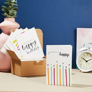 Happy Birthday Greeting Cards (48-Pack) - 6 Handwritten Modern Style, Colourful Designs - Blank on the Inside, Envelopes Included - 10 x 15 Centimetres