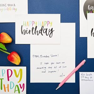 Happy Birthday Greeting Cards (48-Pack) - 6 Handwritten Modern Style, Colourful Designs - Blank on the Inside, Envelopes Included - 10 x 15 Centimetres