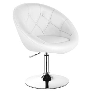 costway vanity chair, contemporary height adjustable makeup chair with chrome frame, tufted round-back, modern swivel accent chair for lounge, pub, bar, white