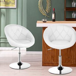 COSTWAY Vanity Chair, Contemporary Height Adjustable Makeup Chair with Chrome Frame, Tufted Round-Back, Modern Swivel Accent Chair for Lounge, Pub, Bar, White