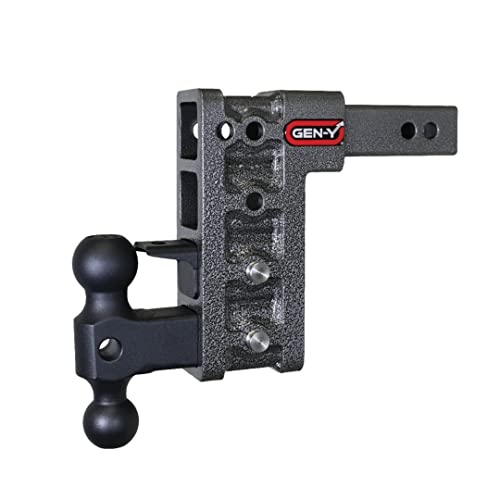 GEN-Y GH-324 MEGA-Duty Adjustable 7.5" Drop Hitch with GH-031 Dual-Ball, GH-032 Pintle Lock for 2" Receiver - 10,000 LB Towing Capacity - 1,500 LB Tongue Weight