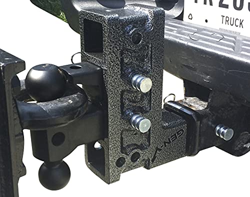 GEN-Y GH-324 MEGA-Duty Adjustable 7.5" Drop Hitch with GH-031 Dual-Ball, GH-032 Pintle Lock for 2" Receiver - 10,000 LB Towing Capacity - 1,500 LB Tongue Weight