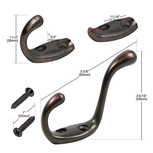 25 Pack Rok Hardware Heavy Duty Oil-Rubbed Bronze Home Wall Closet Towel Robe Coat Double Hook Hanger