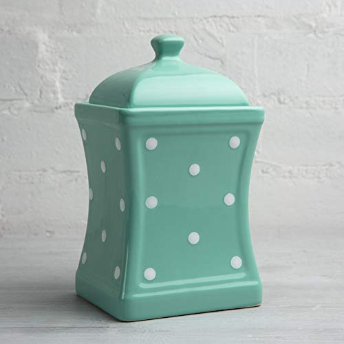 City to Cottage Handmade Teal Blue and White Polka Dot Large Ceramic 31.5oz/900ml Kitchen Storage Jar with Lid | Pottery Canister, Cookie Jar, Housewarming Gift