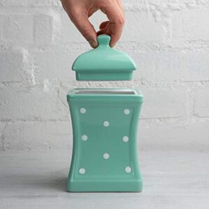 City to Cottage Handmade Teal Blue and White Polka Dot Large Ceramic 31.5oz/900ml Kitchen Storage Jar with Lid | Pottery Canister, Cookie Jar, Housewarming Gift