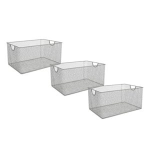 ybm home 2321-1116-198set open bin storage basket organizer, set of 3 13.25 x 8.5, 12 x 8 & 14.5 x 9, silver, 3 count