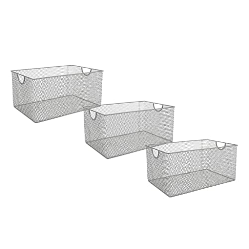 YBM HOME 2321-1116-198set Open Bin Storage Basket Organizer, Set of 3 13.25 x 8.5, 12 x 8 & 14.5 x 9, Silver, 3 Count