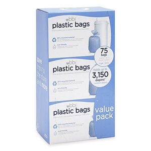 ubbi diaper pail 75-count value pack plastic bags (3 pack)