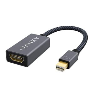 ivanky mini displayport to hdmi adapter, mini dp(thunderbolt) to hdmi adapter, gold-plated braided,compatible with macbook air/pro, microsoft surface pro/dock, monitor, projector and more