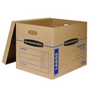 Bankers Box SmoothMove Classic Moving Boxes, Tape-Free Assembly, Easy Carry Handles, Large, 21 x 17 x 17 Inches, 10 Pack