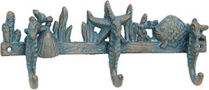 stonebriar decorative cast iron seahorse wall hook row, 11.2”, turquoise