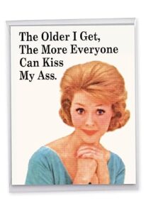 nobleworks - 1 jumbo funny card for birthdays (8.5 x 11 inch) - cartoon joke, humor bday card with envelope - everyone kiss my a-s j5452bdg