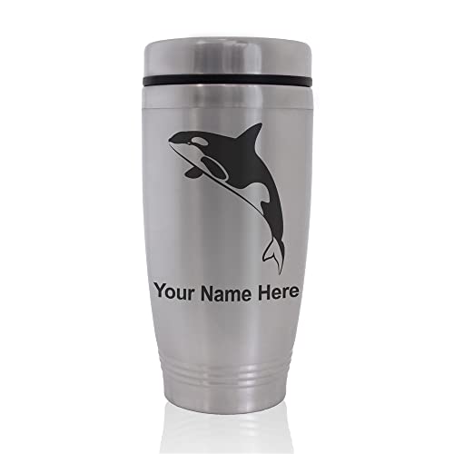 SkunkWerkz Commuter Travel Mug, Killer Whale, Personalized Engraving Included