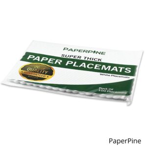 Rectangle Disposable Paper Placemat (100 Pack) - 10 x 14 Inches White Eco-friendly Heavy weight 60 pound paper Place Mat Wavy Scalloped Edge