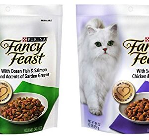 Purina Fancy Feast Gourmet Cat Food (2) Flavor Variety Bundle: (1) Ocean Fish & Salmon and Accents of Garden Greens, and (1) Savory Chicken & Turkey, 16 Ounces Each