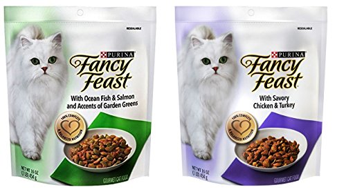 Purina Fancy Feast Gourmet Cat Food (2) Flavor Variety Bundle: (1) Ocean Fish & Salmon and Accents of Garden Greens, and (1) Savory Chicken & Turkey, 16 Ounces Each