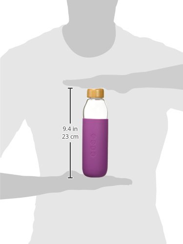 Soma 17 oz. BPA-free Wide Mouth Glass Water Bottle with Silicone Sleeve, Eggplant