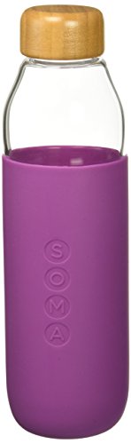 Soma 17 oz. BPA-free Wide Mouth Glass Water Bottle with Silicone Sleeve, Eggplant