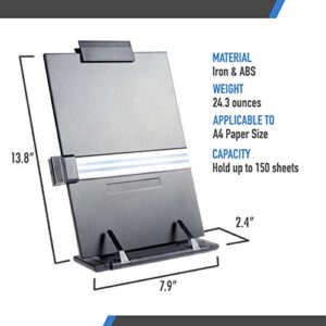 Desktop Document Book Holder with 7 Adjustable Positions for Easy Viewing Typing Reading Speech, Copy Paper Holders with Clip and Line Guide, Hold Letter Legal A4 Documents Music Up to 150 Sheets