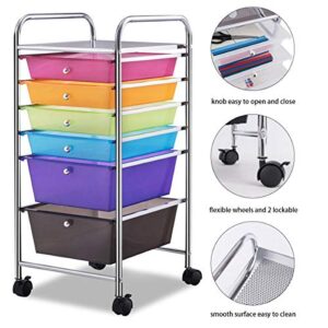 Giantex 6 Storage Drawer Cart Rolling Organizer Cart for Tools Scrapbook Paper Home Office School Multipurpose Mobile Utility Cart (Multicolor)