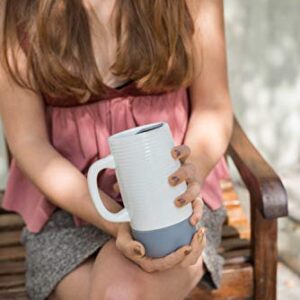 Ello Jane Ceramic Travel Mug with Handle, Splash-Resistant Slider Lid and Built in Coaster, Perfect for Coffee and Tea, BPA Free, Dishwasher Safe, Gray, 18oz