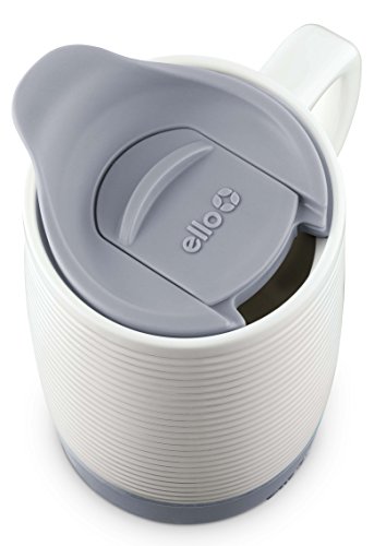 Ello Jane Ceramic Travel Mug with Handle, Splash-Resistant Slider Lid and Built in Coaster, Perfect for Coffee and Tea, BPA Free, Dishwasher Safe, Gray, 18oz