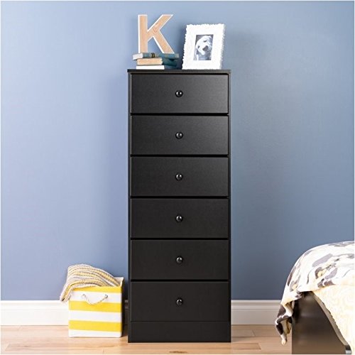 BOWERY HILL 52" Tall 6 Drawer Lingerie Chest/Storage Chest with Wood Knobs in Black