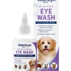 Vetericyn Plus Dog and Cat Eye Wash | Eye Drops for Dogs and Cats to Flush and Soothe Eye Irritations, Dog Tear Stain Cleaner, Safe for All Animals. 3 ounces