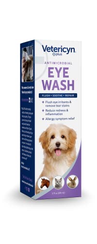 Vetericyn Plus Dog and Cat Eye Wash | Eye Drops for Dogs and Cats to Flush and Soothe Eye Irritations, Dog Tear Stain Cleaner, Safe for All Animals. 3 ounces