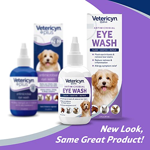 Vetericyn Plus Dog and Cat Eye Wash | Eye Drops for Dogs and Cats to Flush and Soothe Eye Irritations, Dog Tear Stain Cleaner, Safe for All Animals. 3 ounces